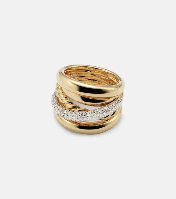 David Yurman Crossover Ring With Diamonds - Gold