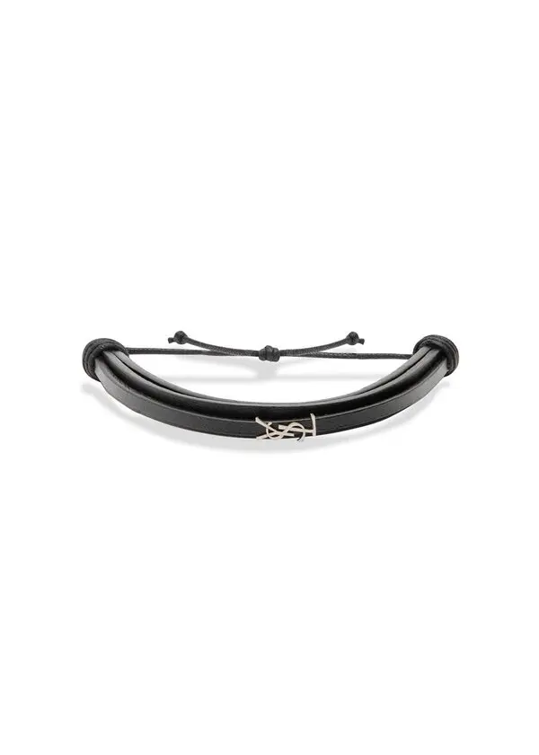 Saint Laurent Cassandre Logo Leather Bracelet - Black