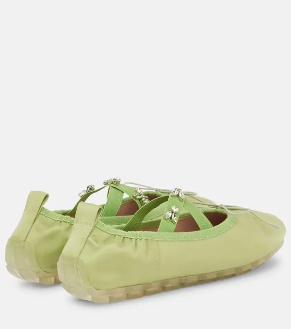 Simone Rocha Embellished Ballet Flats In Satin - Green
