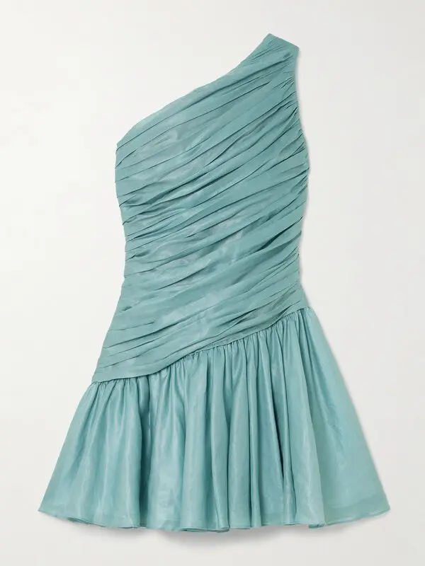 ABADIA Lulu One-shoulder Gathered Mini Dress - Blue
