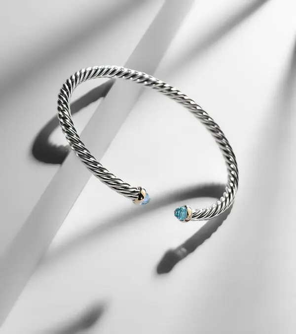 David Yurman Sterling And 14kt Gold Blue Topaz Cuff Bracelet