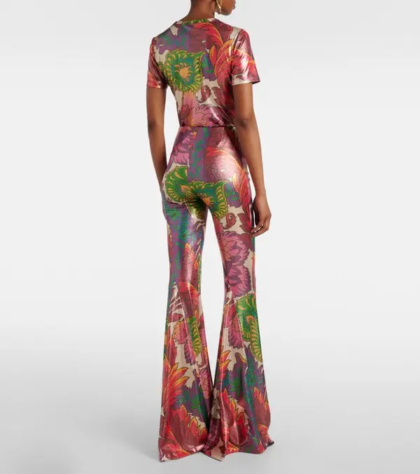 Etro Semi-sheer Flared Jersey Pants - Multicoloured