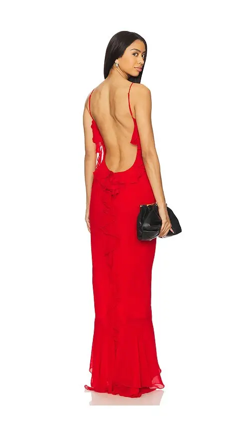 Delfi Lou Dress With Ruffled Open Back - Red