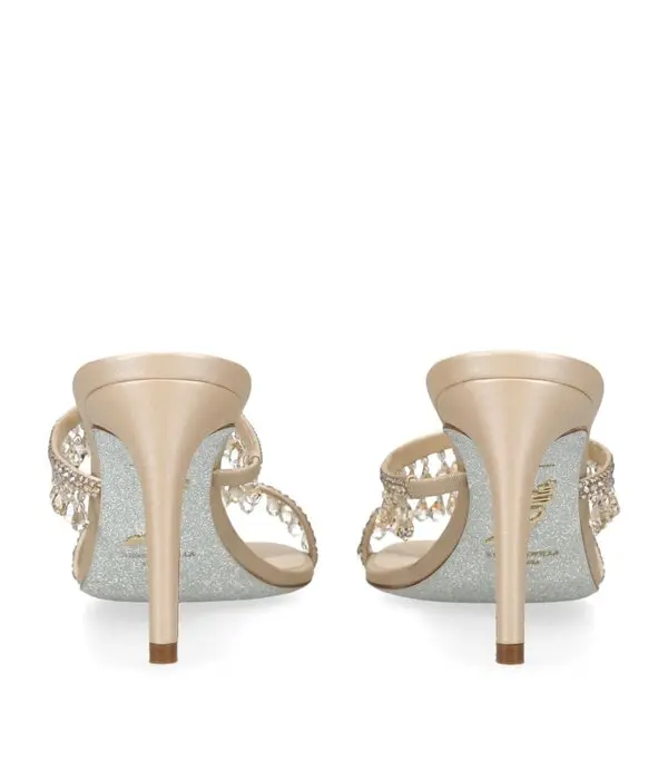 Rene Caovilla Leather Embellished Mules - Beige