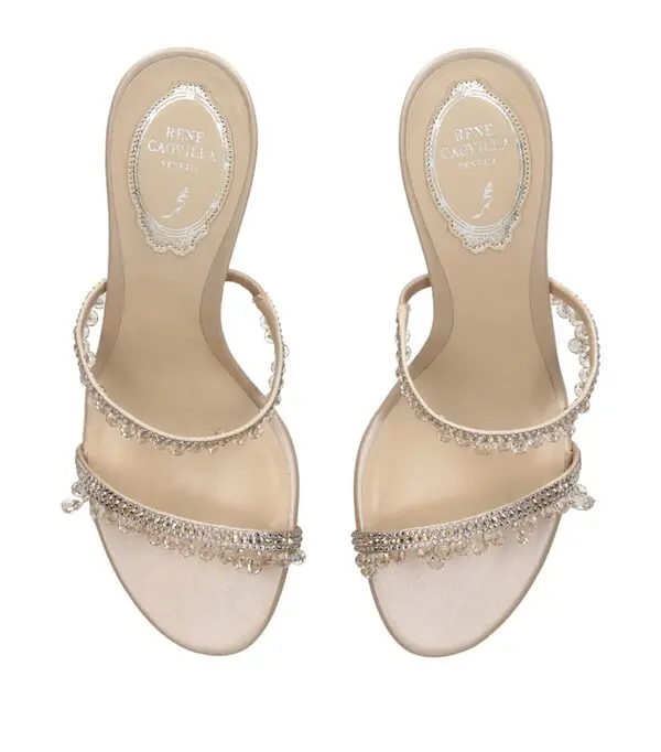 Rene Caovilla Leather Embellished Mules - Beige