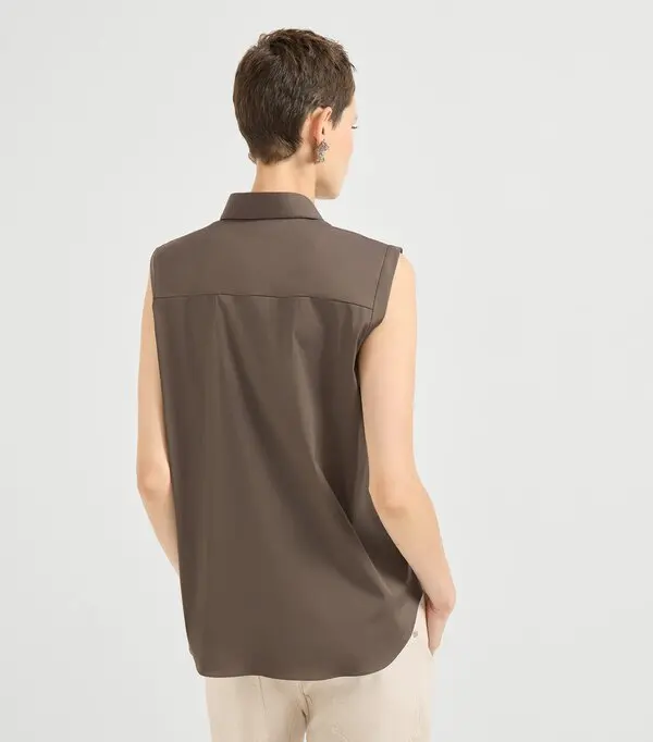 Brunello Cucinelli Sleeveless Shirt With Embellished Collar - Brown