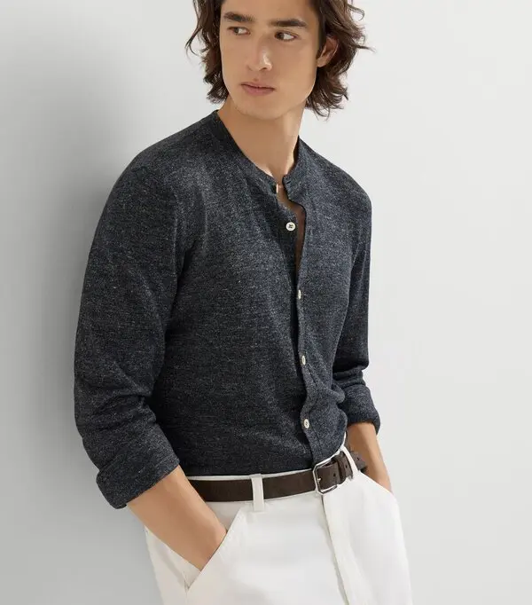 Brunello Cucinelli Linen-cotton Mandarin Collar Cardigan