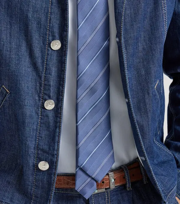Brunello Cucinelli Silk Stripe Neck Tie - Blue