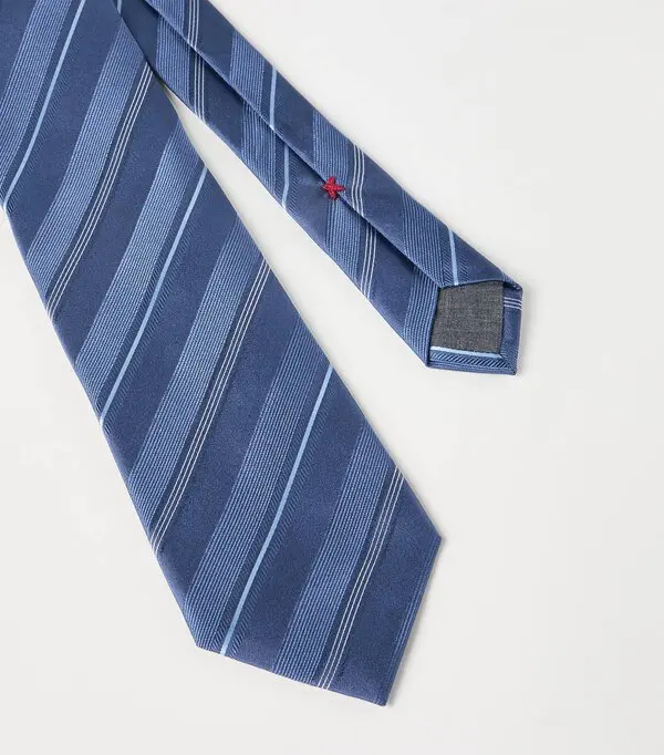 Brunello Cucinelli Silk Stripe Neck Tie - Blue