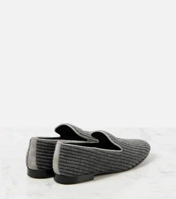 Max Mara Logo Embroidered Velvet Corduroy Loafers