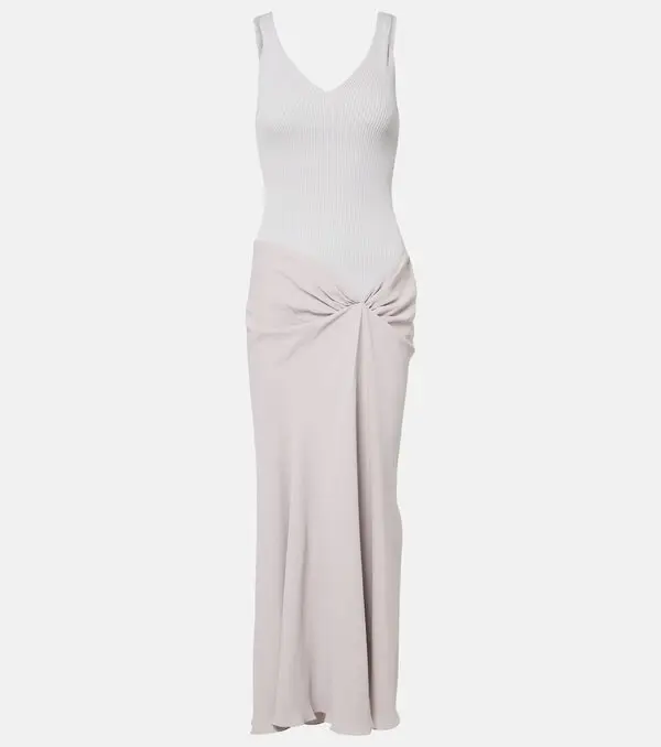 Victoria Beckham Knit-detail Crepe Maxi Dress - Grey