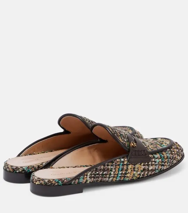 GIANVITO ROSSI Leather-trimmed Boucle Mules