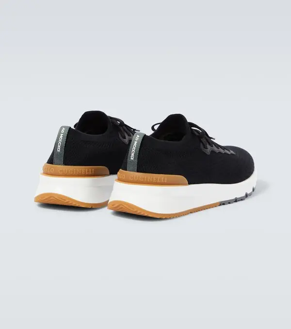 Brunello Cucinelli Leather-trimmed Knit Lace-up Sneakers