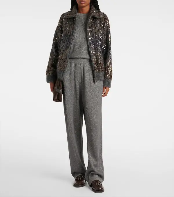 Brunello Cucinelli Cotton-blend Lame Wide-leg Trousers