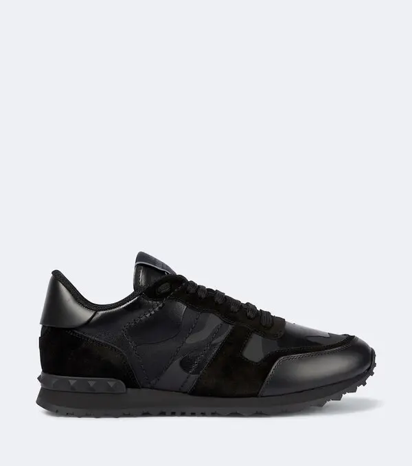 Valentino Garavani Rockrunner Leather And Suede Sneakers - Black