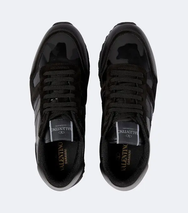 Valentino Garavani Rockrunner Leather And Suede Sneakers - Black