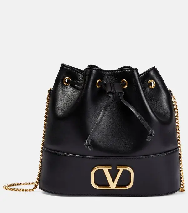 Valentino Garavani Vlogo Signature Small Leather Bucket Bag - Black