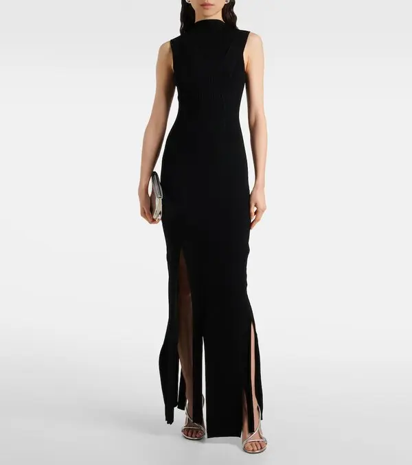 Victoria Beckham Pleated Ribbed-knit Gown