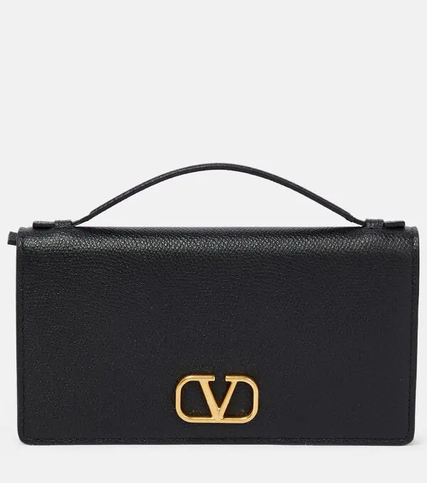 Valentino Garavani Vsling Leather Wallet On Chain - Black