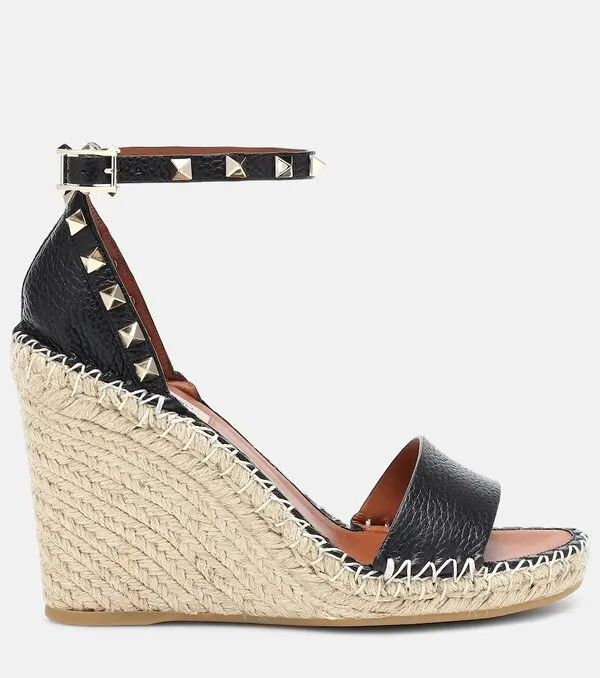Valentino Garavani Rockstud Leather Wedge Espadrilles