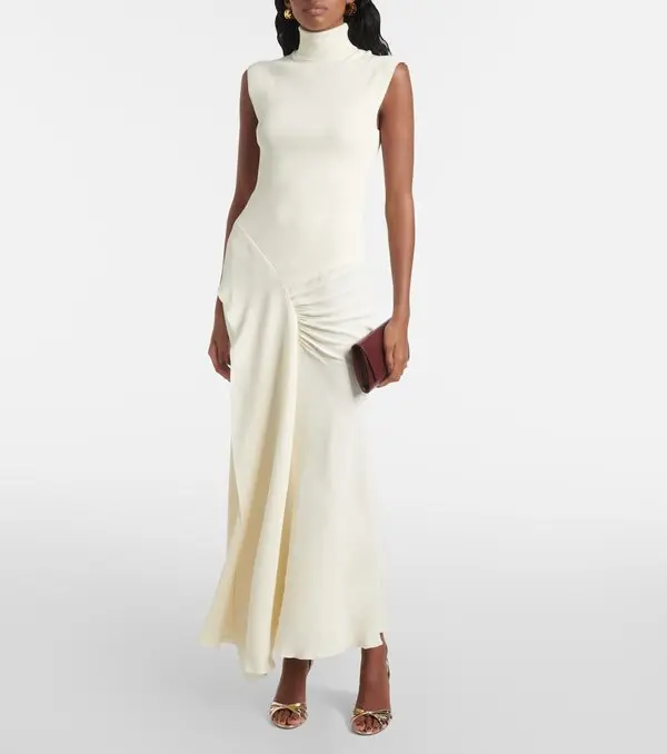 Victoria Beckham Draped Turtleneck Jersey Maxi Dress