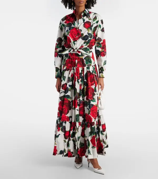 Dolce & Gabbana Floral Tiered Cotton Maxi Skirt