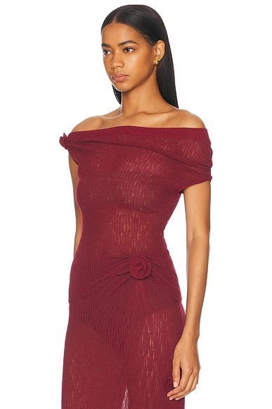 MAYGEL CORONEL Off-shoulder Sheer Knit Top With Floral Accents