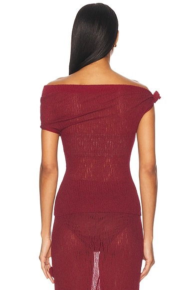MAYGEL CORONEL Off-shoulder Sheer Knit Top With Floral Accents