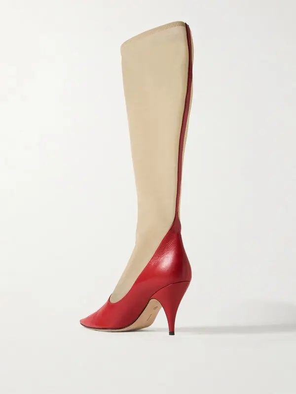 THE ROW Leather And Mesh Knee High Boots