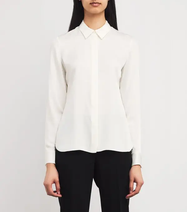 Theory Silk Georgette Fitted Shirt - Ivory