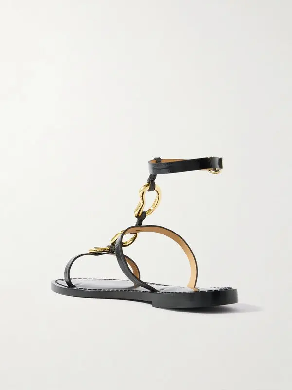 AMANU The Bazaruto Embellished Croc-effect Leather Sandals - Black