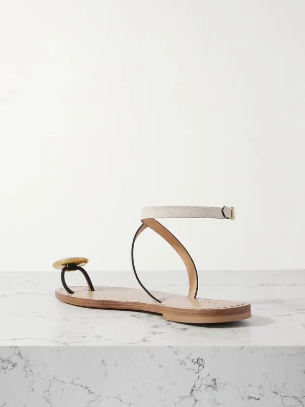 AMANU The Kigali Embellished Suede Sandals - Neutrals