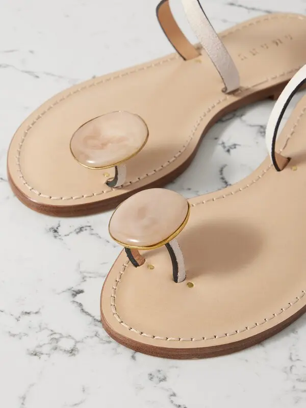 AMANU The Kigali Embellished Suede Sandals - Neutrals