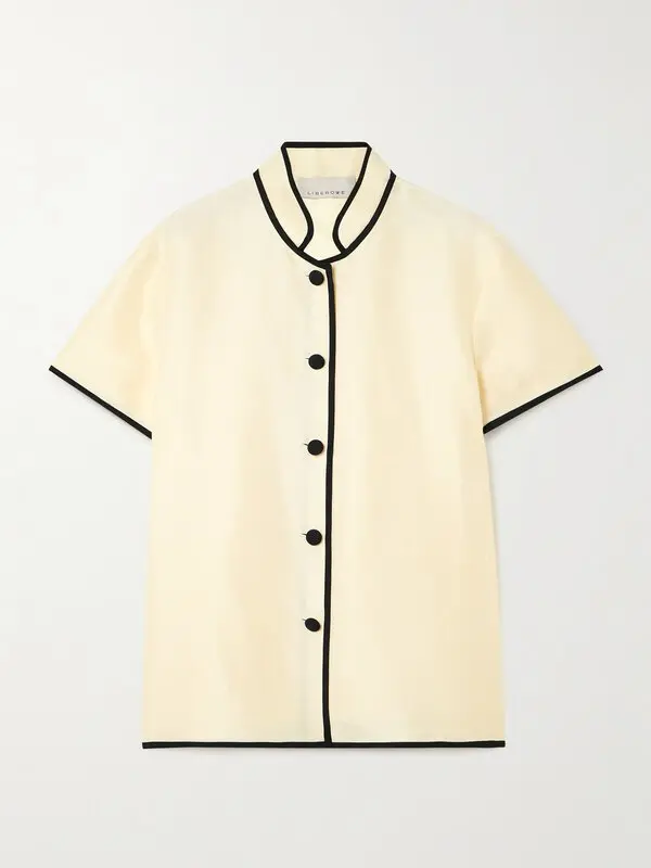 LIBEROWE Mandarin Linen-blend Blouse - Neutrals