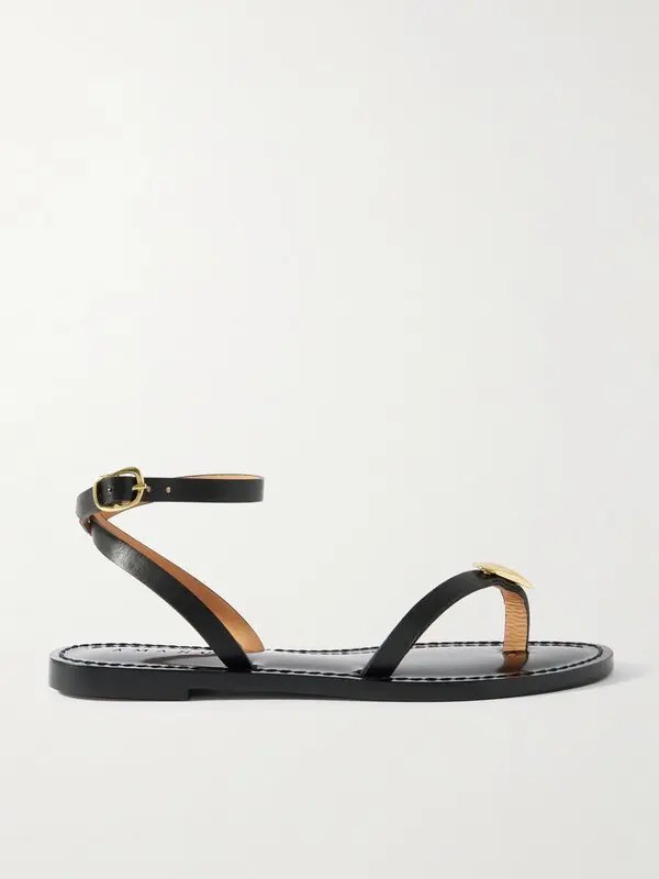 AMANU The Senegal Embellished Leather Sandals - Black