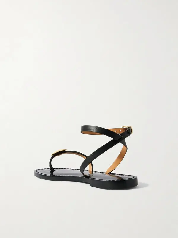 AMANU The Senegal Embellished Leather Sandals - Black