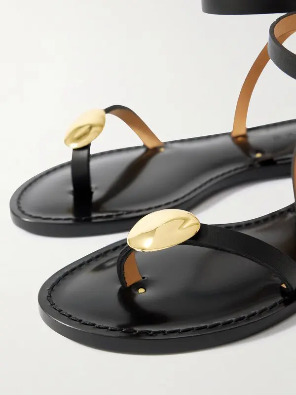 AMANU The Senegal Embellished Leather Sandals - Black