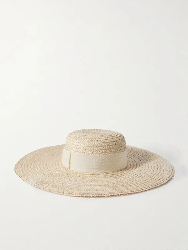 Eugenia Kim Ingrid Straw Hat With Fishnet Veil And Grosgrain Trim - Neutrals