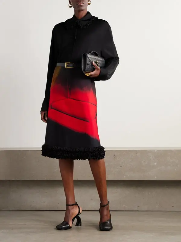 JIL SANDER Crepe Blouse With Ruffle Trim