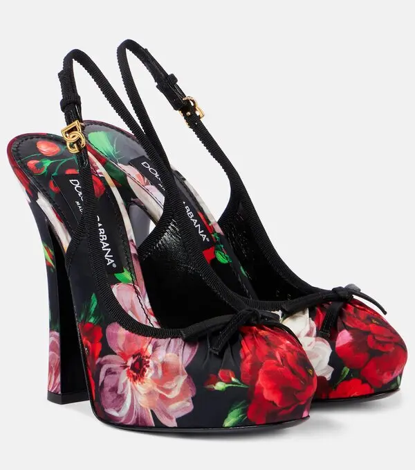 Dolce & Gabbana Floral Satin Slingback Pumps - Multicoloured