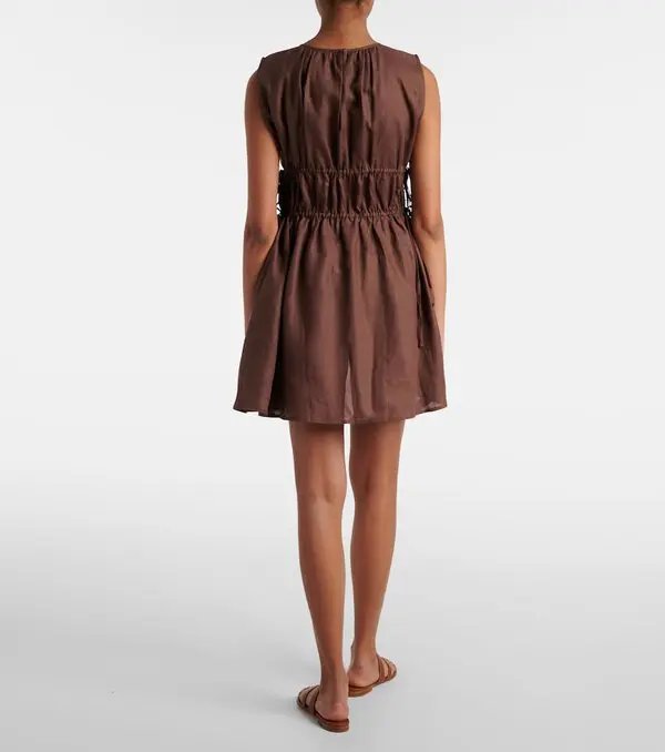 Asceno Gathered Linen Mini Dress - Brown