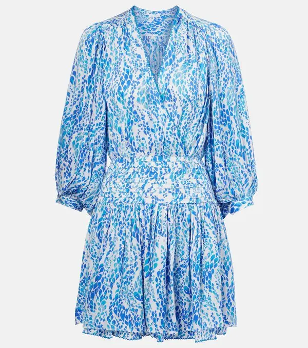 Poupette St Barth Colleen Printed Shirred Minidress - Blue