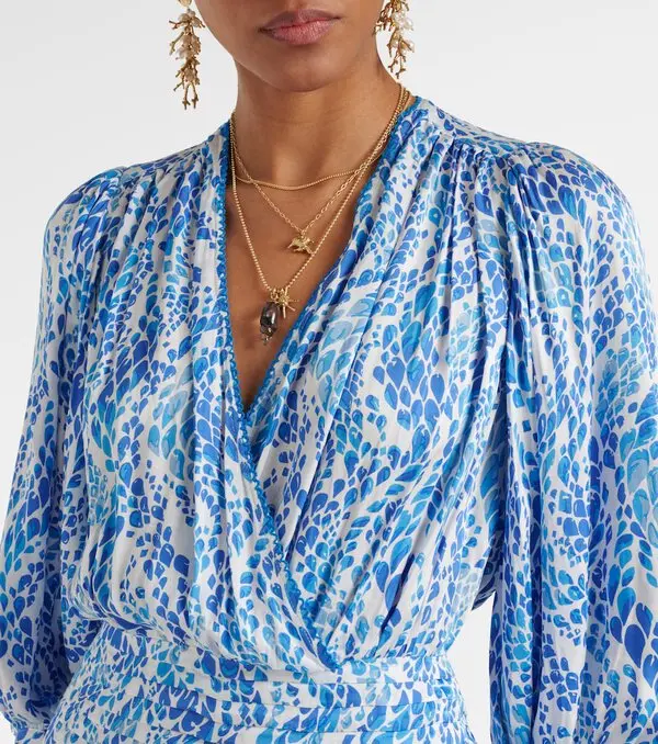 Poupette St Barth Shirred Printed Mini Dress