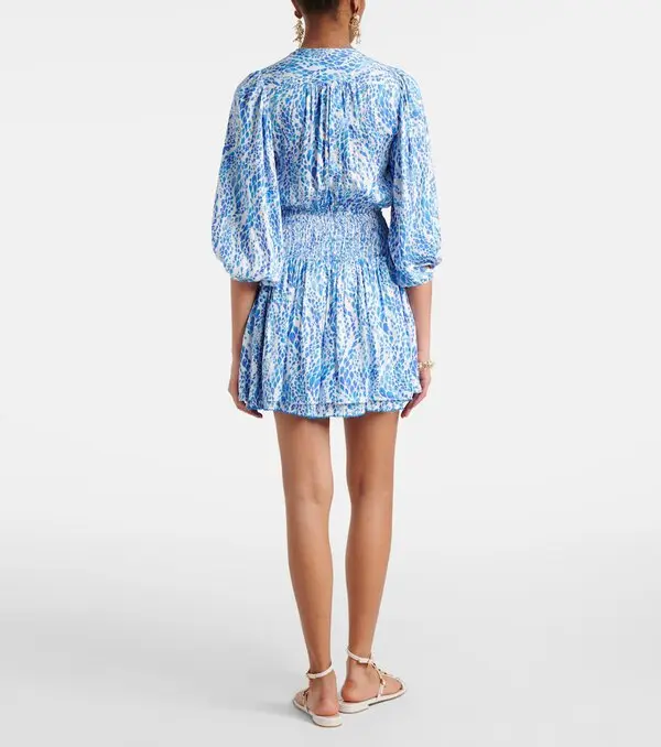 Poupette St Barth Shirred Printed Mini Dress