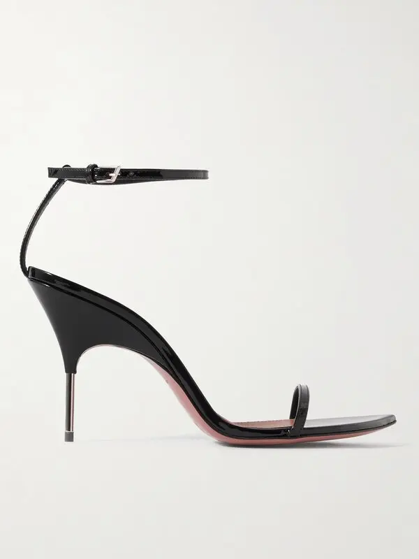 Amina Muaddi Bruna Patent Leather Sandals - Black
