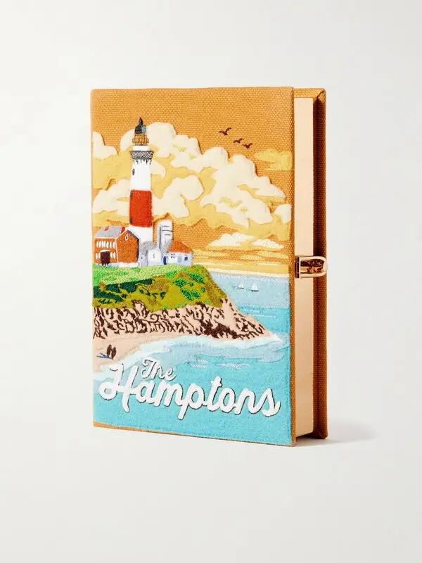 OLYMPIA LE-TAN The Hamptons Embroidered Appliqué Canvas Clutch - Orange