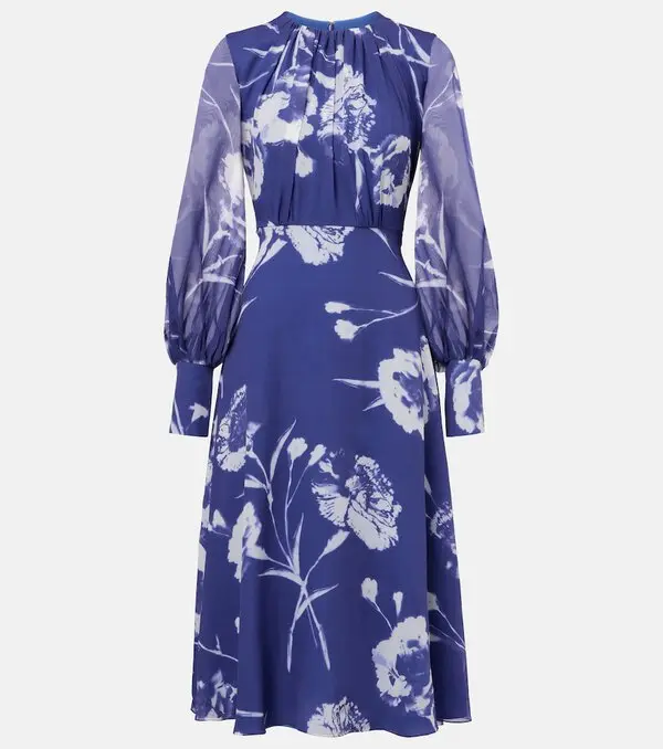 Erdem Floral Silk Voile Midi Dress - Blue