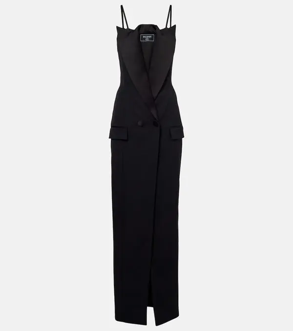 Balmain Wool Grain De Poudre Gown - Black