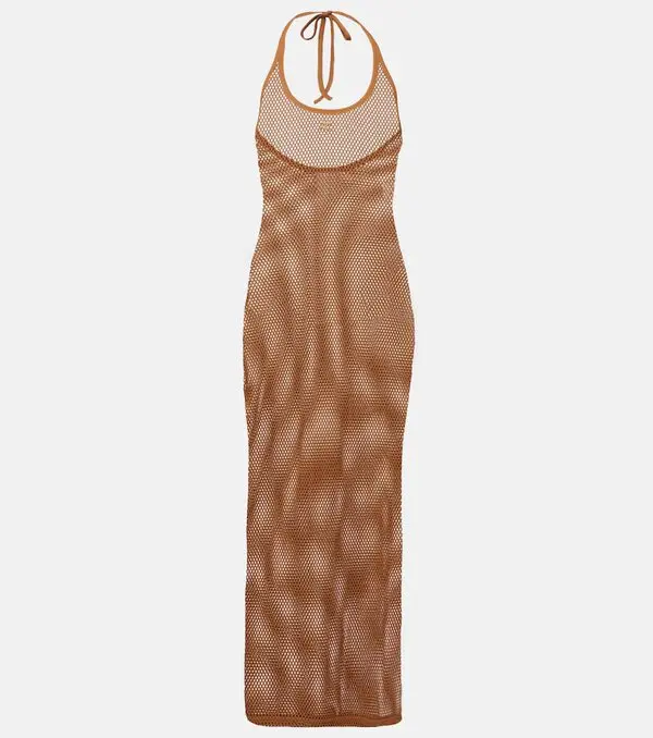 COURREGES Sheer Cotton Mesh Midi Dress - Brown
