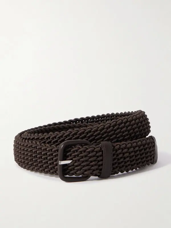 Charvet Woven Cord Belt With Leather Trim - Brown